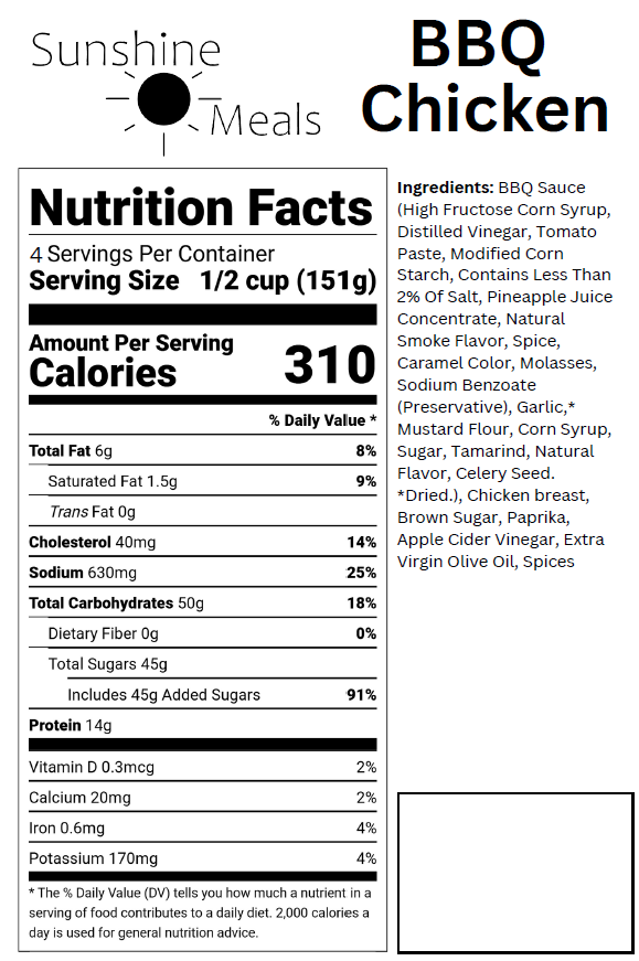 BBQ Chicken Nutritional Facts – Sunshine Meals
