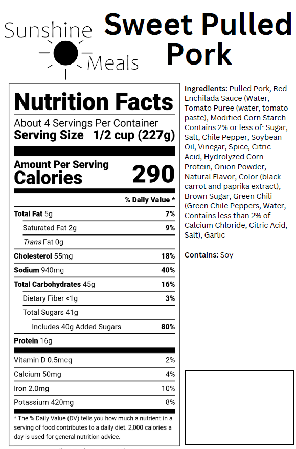 Sweet Pulled Pork Nutritional Facts – Sunshine Meals
